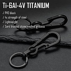 KeyUnity KM01 Titanium EDC Keychain Clip with Bottle Opener, Quick Release Carabiner Key Ring Holder for Men (PVD Black)