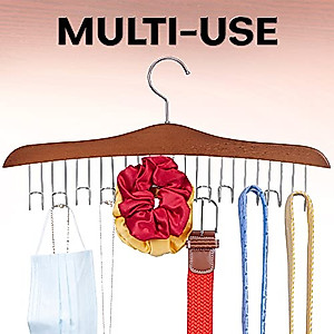 Belt Hanger (Wooden, Cherry Maple, 12 Hooks), Closet Organizer for Ties, Belts, Scarves, Rotating Swivel Holder for Necktie Wardrobe Storage by Zoe Deco