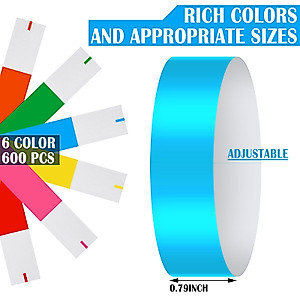 600 Counts Paper Wristbands Neon Wrist Bands Waterproof Hand Bands for Events Lightweight Concert Wristbands Neon Colored Adhesive Wristbands for Party(Red, Green, Yellow, Pink, Blue, Orange)