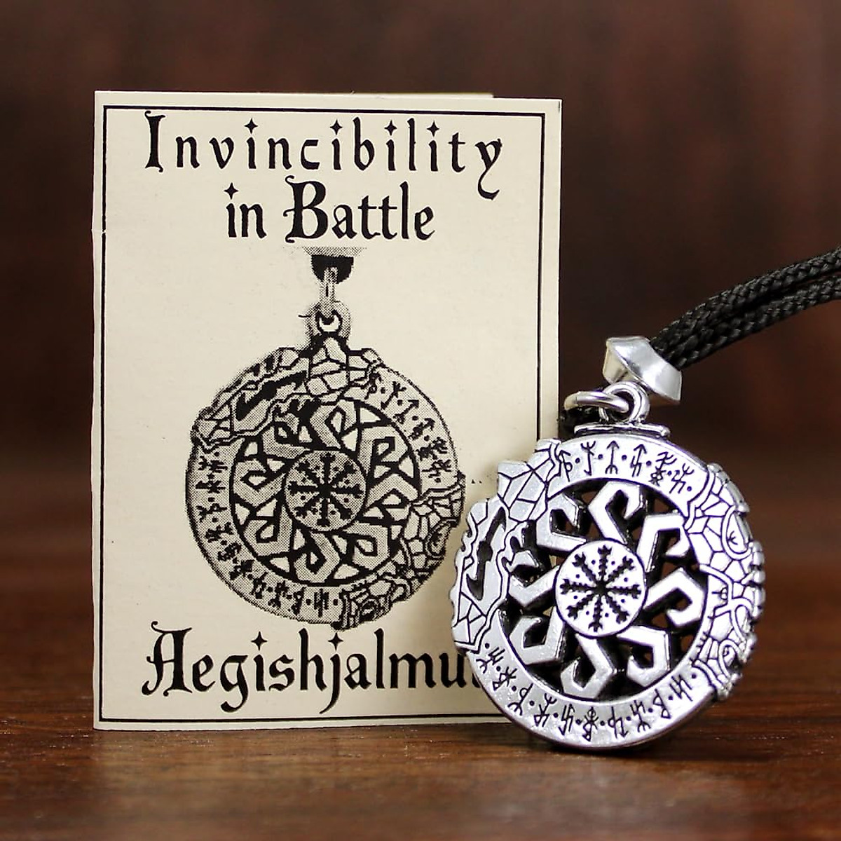 Pewter Invincibility in Battle Aegishjalmur Norse Viking Rune Pendant