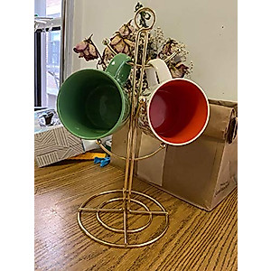 RomanticDesign 6 Holder, Countertop Mug Tree, 6 Hook Coffee Cup Dryer Kitchen Coffee Mug Tree Countertop Tea Cups Holder Stand,Gold