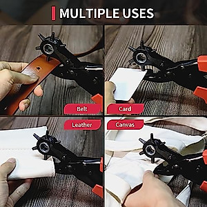 Revolving Punch Plier Kit, XOOL Leather Hole Punch Set for Belts, Watch Bands, Straps, Dog Collars, Saddles, Shoes, Fabric, DIY Home or Craft Projects, Heavy Duty Rotary Puncher, Multi Hole Sizes Make