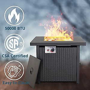 Propane Fire Pit Table, Outdoor Gas Fire Pits Clearance, 30 Inch 50,000 BTU with Tabletop, Lid, Lava Rocks for Outside Patio, Garden, Deck, Yard