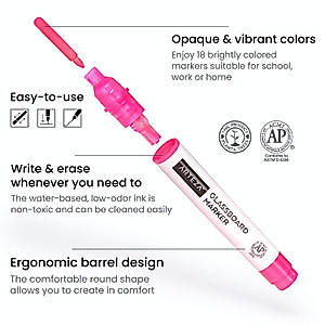 ARTEZA Glass Board Markers, Pack of 18, 10 Classic and 8 Neon Colors for Whiteboards and Windows, Erasable Dry Erase Markers, Office, School Supplies