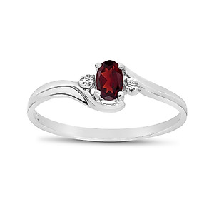Direct-Jewelry 10k White Gold Oval Garnet And Diamond Ring (Size 6.5)