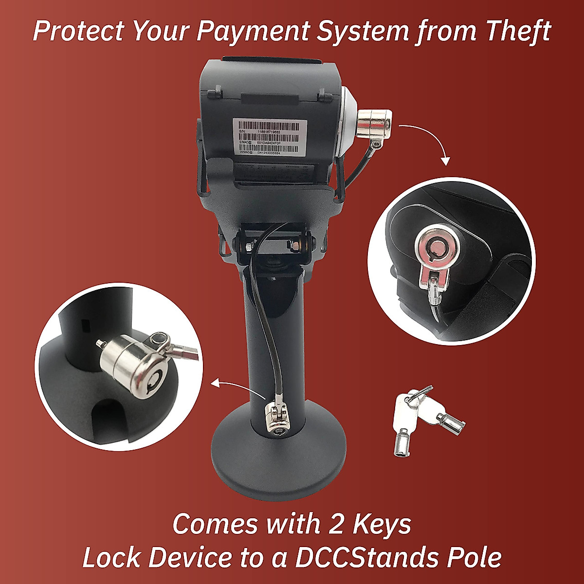 Discount Credit Card Supply DCCStands Dejavoo Z8/Z11 7" Swivel and Tilt Black Stand with Anti-Theft POS Device Terminal to Stand Security Tether Lock