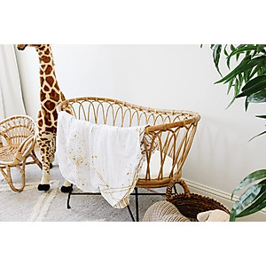 NODNAL CO. 3 Fitted Gold Bassinet Sheets Set for Baby Girl - 100% Oeko-TEX Cotton - Shimmery Glitter Geometric Shapes, Dots and Lines - Cradle/Moses Basket Hourglass, Oval & Rectangle Mattress Sheet