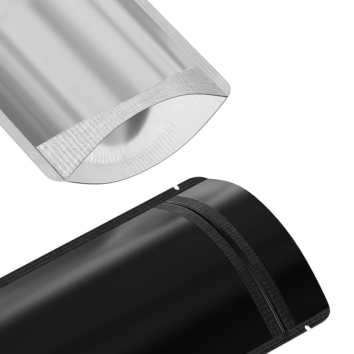 100pcs Frosted Clear Window Stand Up Colored Metallic Foil Resealable Zipper Seal Bags (Black, Standup | 2oz)