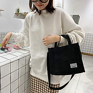 Tote Bag for Women - Fashion Letter Patch Corduroy Tote Bag Large Capacity Shoulder Crossbody Tote Handbag Hobo Bag