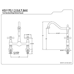 Kingston Brass KS1178AX Heritage 8-Inch Kitchen Faucet Without Sprayer, Brushed Nickel, 13 x 8 x 2.13
