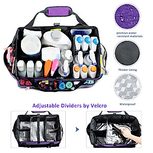 FRECOLSH XL Cleaning Caddy, Purple, Unisex, Oxford Polyester with Padding, Waterproof Interior, Adjustable 5 Compartments, Padded Carry Handle, D-Rings and Clips, 17"