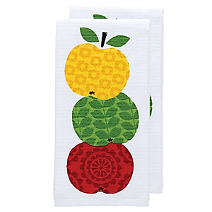 T-fal Premium Kitchen Towels (2-Pack), 16" x 26", Highly Absorbent, Super Soft, Long-Lasting, Dual Sided Woven Weave 100% Cotton Dish Towels, Hand Towels, Tea Towels, Bar Towels, Apples