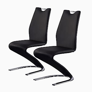 Dining Chairs Set of 2, Modern Simple Kitchen & Dining Room Chairs with Comfortable Ergonomics Back Faux Leather Chair and Carbon Metal Chair Legs