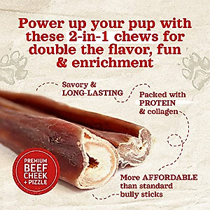 Natural Farm Power Bully Sticks Dog Chews (6”, 5-Pack), 2-in-1 Power Chews: Premium Beef Cheek Wrapped in Beef Pizzle, Long-Lasting, Great Dog Dental Treats Fro Small, Medium & Large Dogs