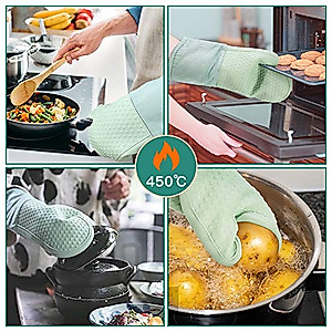 Oven Mitts and Pot Holders Set 8 Pcs, Extra Long Silicone Gloves Kitchen Accessories High Heat Resistant 450 Degree Potholder with Non-Slip Surface Soft Inner Lining for Cooking Baking