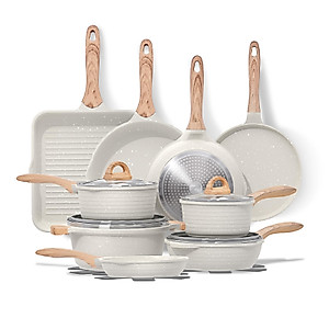 JEETEE 23pcs Pots and Pans Set Nonstick, White Granite Coating Cookware Sets for Kitchen, w/Frying Pan, Saucepan, Sauté Pan, Griddle Pan, Crepe Pan, Induction Cooking Pots, PFOA Free