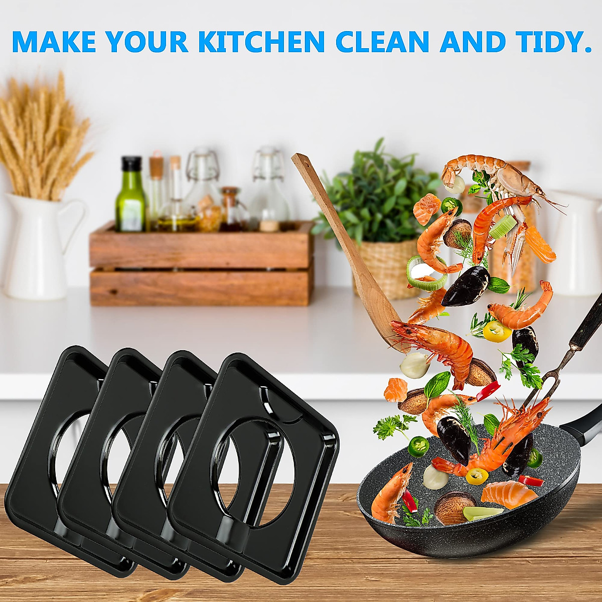 Puxyblue Black Steel Heavy Duty Square Reusable Drip Pan Gas Burner Bib Liner Covers BN24 Replaces WP786333, AP6011553, PS11744751 Liner Covers,4 Packs