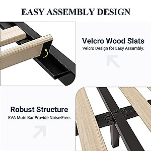 Allewie Full Size Bed Frame with 47'' Tall Upholstered Headboard, High Metal Bed Frame with 12'' Under-Bed Storage Space/Wood Slats Support/Easy Assembly/No Box Spring Need/Noise-Free/Grey