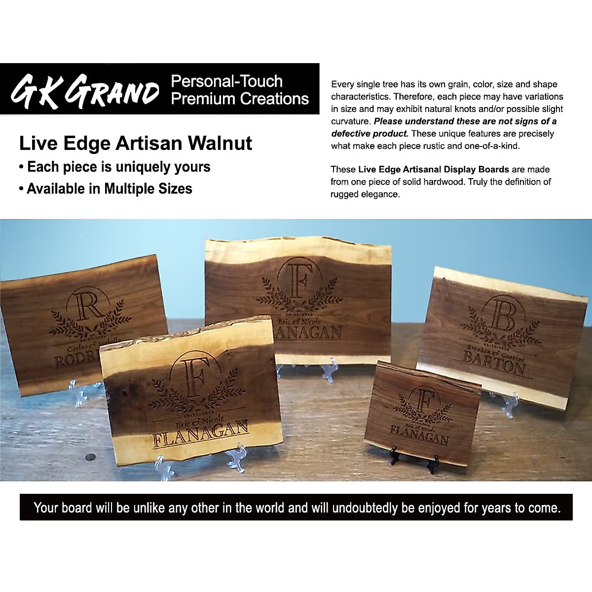 Personalized Cutting Board Wedding Gift – Walnut Live Edge Wood Customized Monogramed Bride Groom Unique Engraved Rustic Elegance Display Newlywed Couple Parents Anniversary Housewarming Christmas