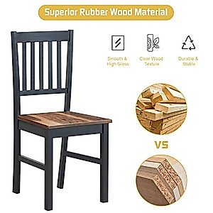 COSTWAY Set of 4 Dining Chairs, Dining Room Side Chair with Slat Back, Rubber Wood Legs Armless Chair with Black Base and Walnut Seat Ideal for Home, Kitchen, Dining Room