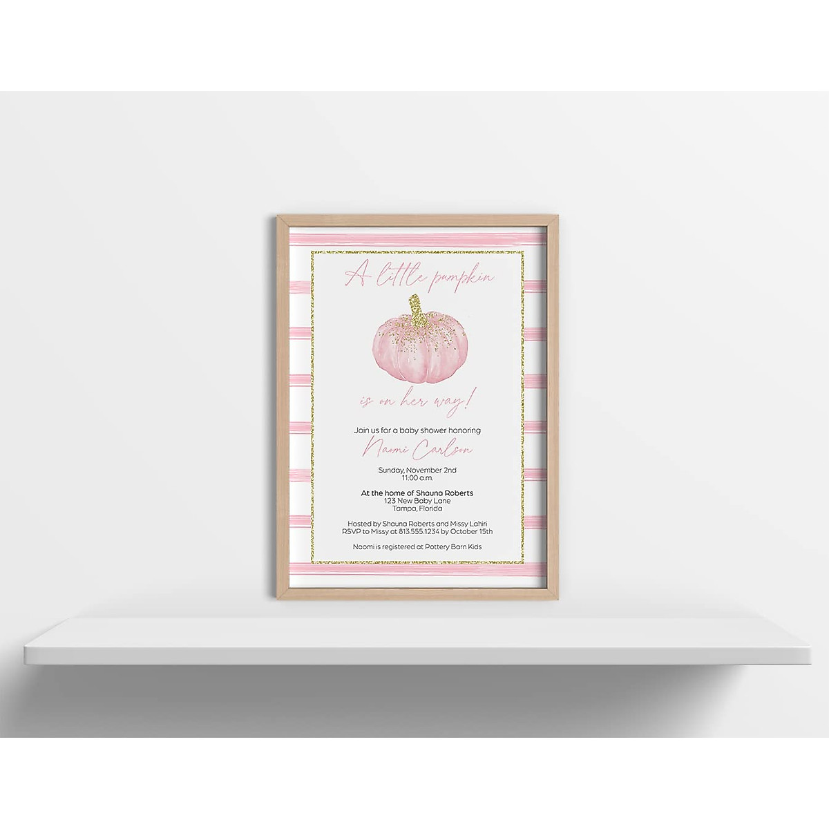 Baby Shower Invitation Pumpkin Theme For Girl Fall Customizable Personalized Invite (12 count)