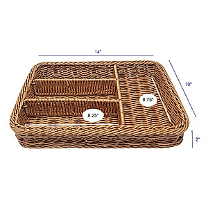 KOVOT Poly-Wicker Divided Basket Tray For Storage, Food or Cutlery, Drawer Insert Compartment Organizer Woven Polypropylene - 14"L x 10"D x 2"H