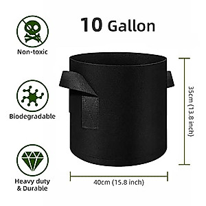 WHATWEARS 12-Pack 10 Gallon Plant Grow Bags, Thickened Nonwoven Fabric Pots with Handles, Vegetable Planter Bags Containers, Cloth Planters for Garden Vegetable/Flower/Plant/Fruits Outdoor (Black)