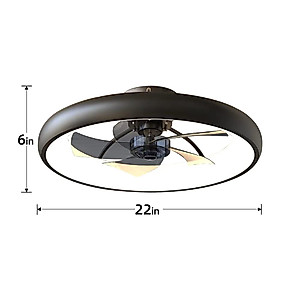 CIKASS Ceiling Fan with Lights Dimmable LED Reversible Blades Timing with Remote Control, 5 Invisible Blades Semi Flush Mount Low Profile Fan (21.5in, Black)