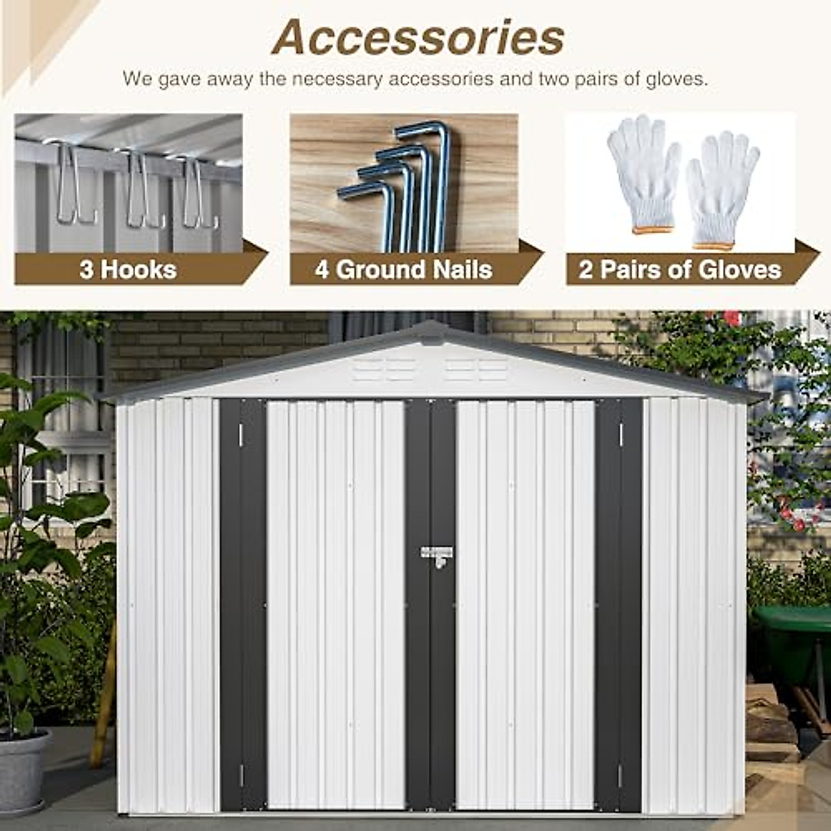 Goohome 6x8ft Metal Outdoor Storage Shed, Large Heavy Duty Tool Sheds with Lockable Doors & Air Vent,Utility and Tool Storage shed for Backyard Patio Lawn to Store Bikes, Tools, Lawnmowers