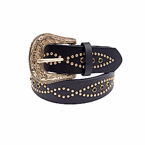 TOPACC Western Belts for Women Cowgirl Cowboy Rivet Studded Country Fashion Punk Belt for Jeans Black