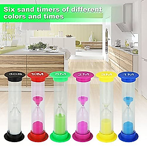 WOPPLXY 6 Pcs Sand Timer, Plastic Sand Clock Timer, Colorful Plastic Hourglass Timer 30sec / 1min / 2mins / 3mins / 5mins / 10mins for Brushing Children's Teeth, Cooking, Game, School, Office