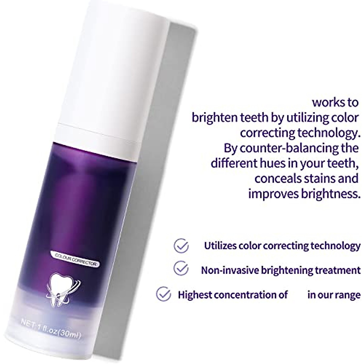 Whitening Toothpaste,Purple Corrector Toothpaste for Teeth Whitening,Non-invasive Brightening Tooth Treatment, Purple Water-Soluble Dye to Correct Yellow Teeth