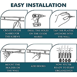 Magnetic Knife Holder for Wall - Stainless Steel Knife Magnetic Strip 18 Inch - Wall Knife Magnet Bar Rack With Hooks