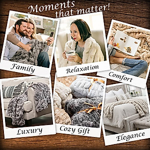 Chanasya Premium Ruched Faux Fur Throw Blanket - Luxurious, Soft Reversible Mink Blanket - 50" x 65” - Mocha