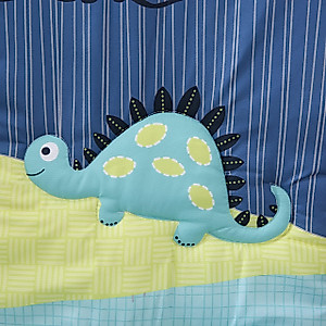 8 PC Dinosaur Crib Bedding Set for Baby Boys, Blue Nursery Set with Quilt/Sheet/Dust Ruffle/Blanket/Diaper Stacker/3 Wall Stickers, (0363)