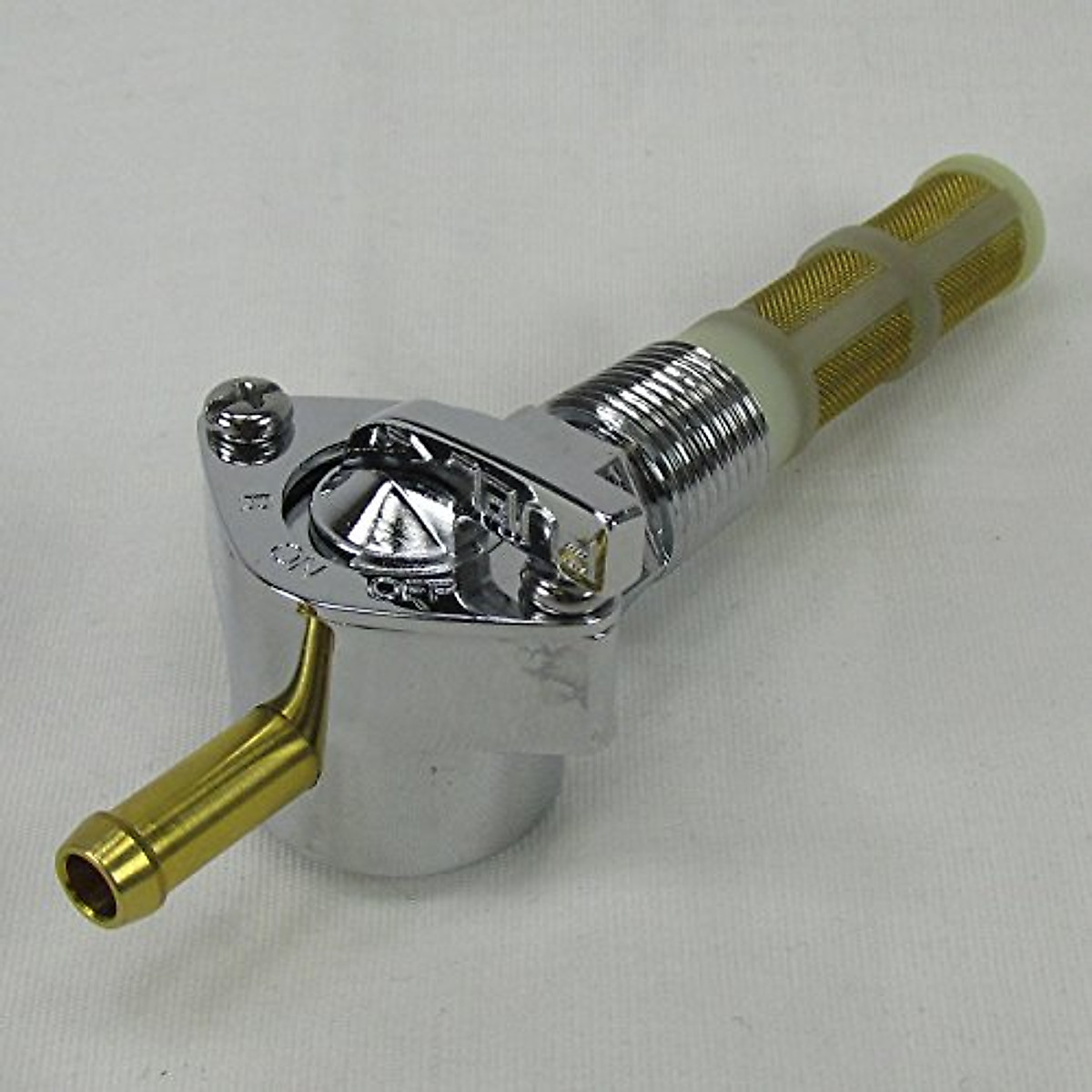 Motorcycle 3/8" NPT OEM Filtered Petcock STRAIGHT Elbow Fuel Shut Off Valve - For Use with 1/4" ID Fuel Hose - Replaces HD Part # 62125-55B - Chrome Plated - Harley Chopper Bobber Cafe Racer (3/8STRT)