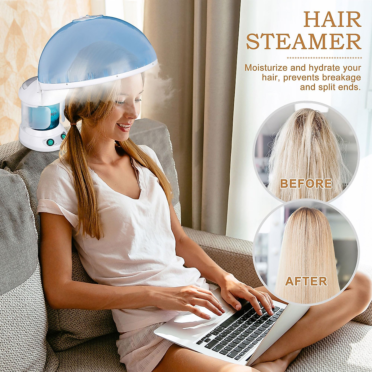 SUPER DEAL Hair Steamer PRO 3 in 1 Multifunction Ozone Facial Steamer with Bonnet Hood Attachment, Hair Therapy & Face Steamer for Personal Care Use at Home or Salon