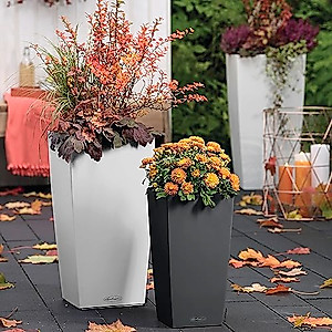 Lechuza 13138 Cubico Color 30 Self-Watering Planter for Indoor and Outdoor Use, 12" x 12" x 22", Slate