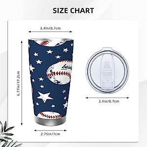 AYCZN Vintage Baseball Star 20 OZ Tumbler Stainless Steel Travel Coffee Mug, Sport Ball Insulated Water Bottle with Lid and 2 StrawsLeakproof Thermal Cup