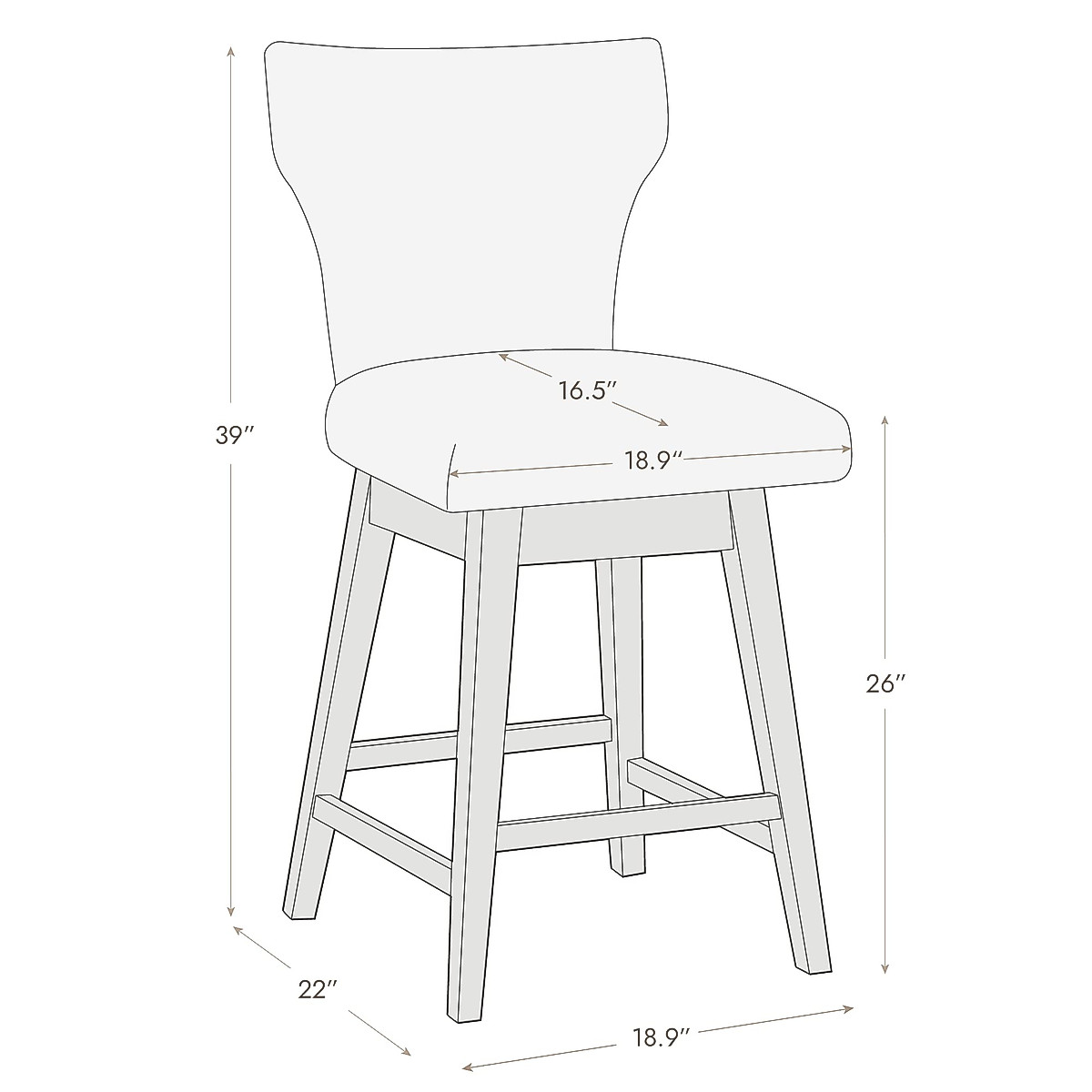 Watson & Whitely 360° Swivel Barstools Set of 2 for Kitchen Island, Easy to Clean Fabric Upholstered Counter Height Bar Stool with Back and Solid Wood Legs, 26" H Seat, White (Multi-Colored)