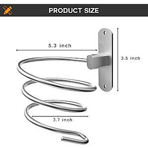 Hair Dryer Holder,Wall Mounted Spiral Hair Dryer Shelf,Bathroom Stainless Steel Hair Dryer Bracket,Self-Adhesive Hair Dryer Storage Rack (Silver)