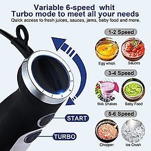 BioloMix Hand Blender 5 in 1 Immersion Blender 1000W, 6 Speed With Turbo Mode Handheld Blender Stainless Steel Blade With 800ml Chopper, 600ml Mixing Beaker, Whisk and Milk Frother