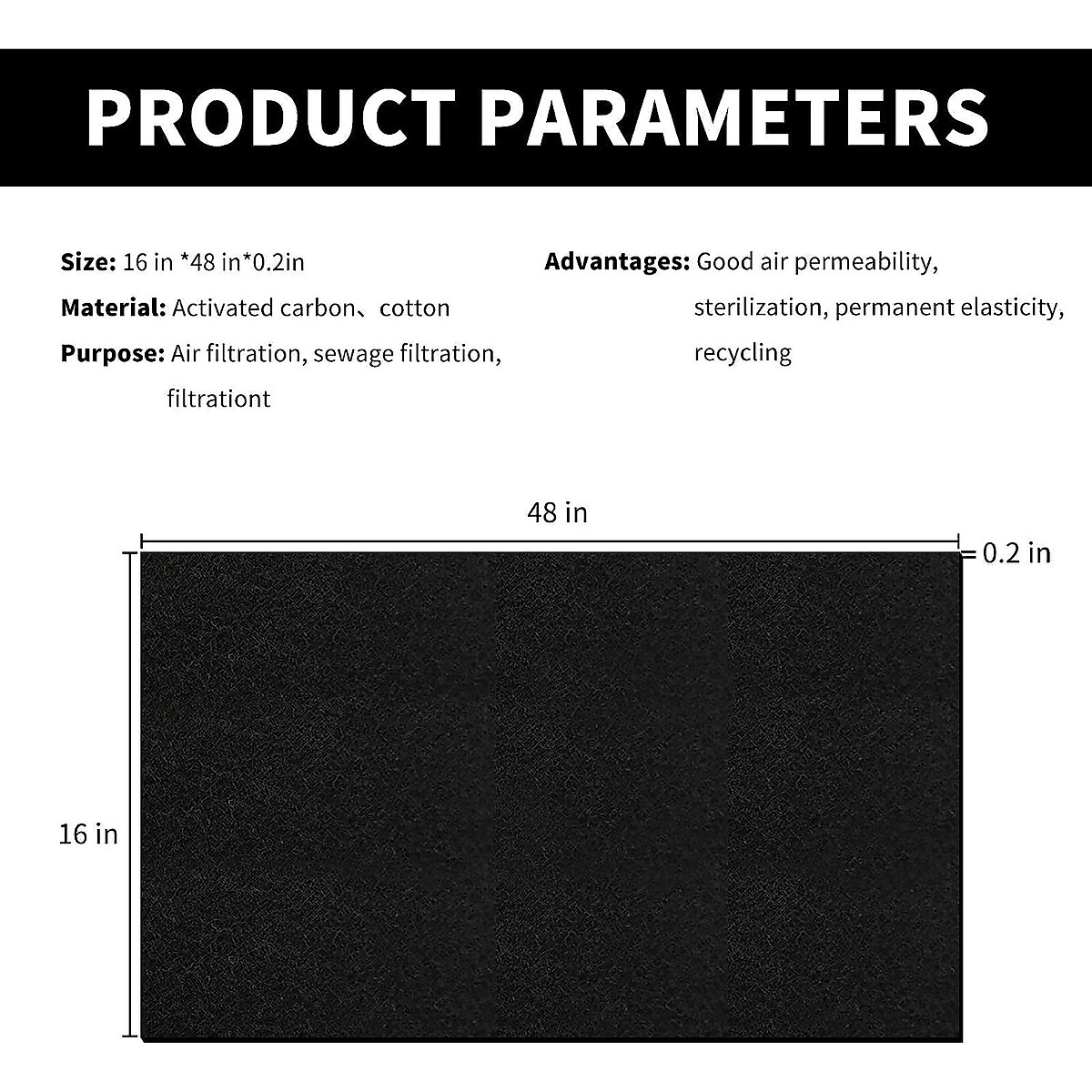 99JGDAX Carbon Fabric Filter Replacement Cut To Fit Charcoal Hepa AC Vent Filter Activated Carbon Air Filter Fabric Sheet Carbon Pad 16 x 48 inch