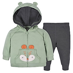 Gerber Baby Boys Toddler Zip Hoodie & Joggers Clothing Set Fox Green 0-3 Months