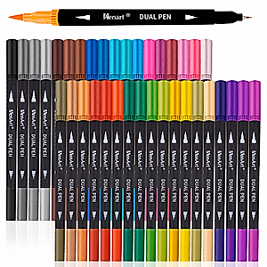 Dual Markers Brush Pen, Colored Pen Fine Point Art Marker & Brush Highlighter Pen for Adult Coloring Hand Lettering Writing Planner Art Supplier(36 Colors Pen Set)