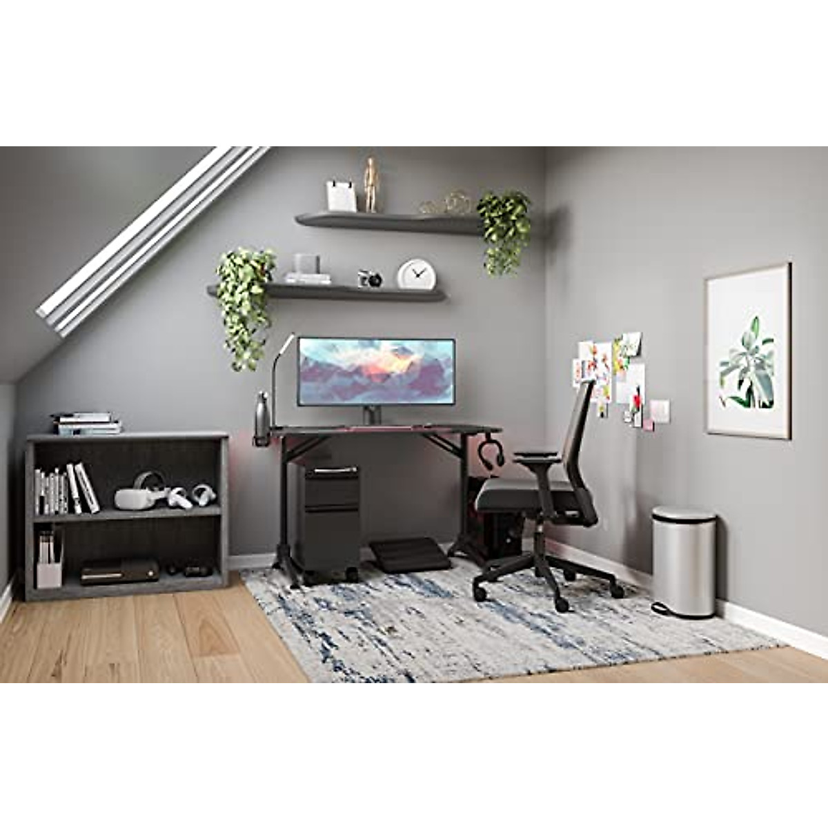 Safco Products Ultimate Computer Gaming Desk, with Under Desk LED Lighting, Cup Holder, Headphone Hook. 47.2 W x 23.6 D x 29.5 H