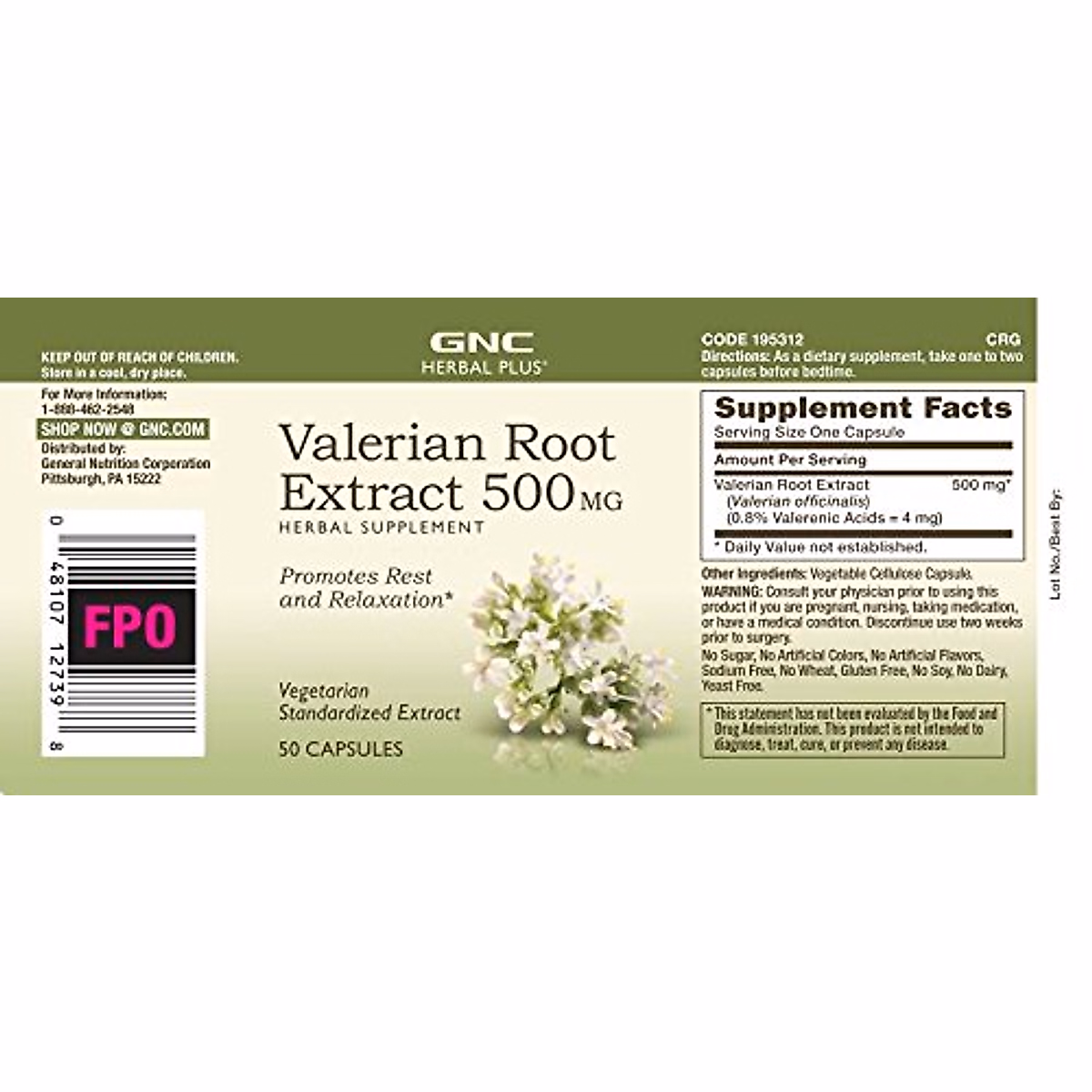 GNC Herbal Plus Valerian Root Extract 500 MG,50 servings
