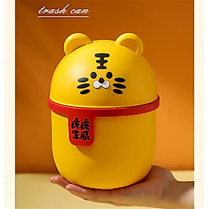 ESD Cute Mini Desktop Trash can Trash Can for Office Desktop Coffee Table Kitchen Small Garbage Can Cute Plastic Trash Can Shake Cover Bucket Small Paper Basket(Yellow)