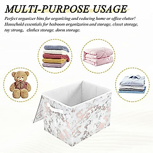 Leideawo Collapsible Storage Boxes Marble Rose Gold Storage Baskets Washable With Lids And Handle For Home Bedroom Closet Office