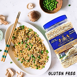 Golden Brown Jasmine Rice - Naturally Sourced Thai Fragrant Long Grain Gluten Free GMO free Vegan Kosher Halal Rice - 32OZ (2Lb)